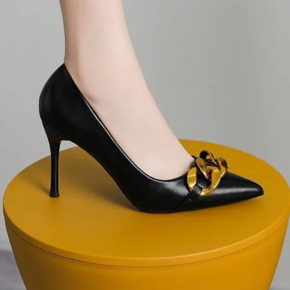 Shoes | Fine Heel Metal Buckle Sharp Headed Shallow Mouth Banquet Ms ...